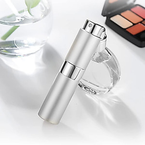 KAYZON Refillable Perfume Atomizer for Travel, Portable Mini Spray Bottle Scent Pump Case, Fragrance Empty Cologne Dispenser, Perfume Aftershave Container Sprayer For Traveling Outgoing, 8ML (Silver)