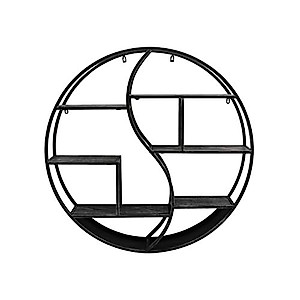 Great Deal Furniture Bobby Industrial Circular Firwood Hanging Wall Shelf, Gray and Pewter