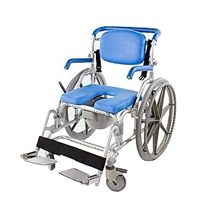 Bariatric Shower/Commode/Transport Chair, Heavy Duty 600lb Capacity, Padded, Retractable Arm and Foot Rests. Self-Propel Wheels. MaxiBathe Professional Shower Chair