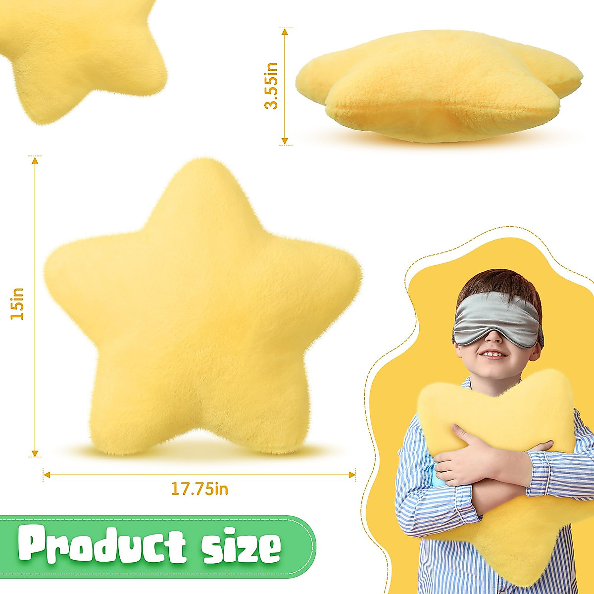 Spiareal 4 Pcs 15.7" Yellow Star Pillow Plush Stuffed Star Shaped Pillow Soft Cute Throw Pillows Plush Pillow for Bedroom Sofa Living Room Birthday Gift for Kids, Girls, Boys