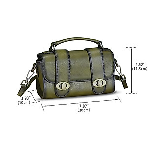 Genuine Leather Satchel for Women Vintage Purse Handmade Handbag Retro Crossbody Bag Purse (Green)