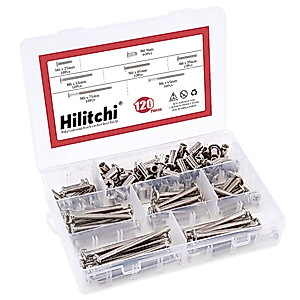 Hilitchi 120-Pcs M6 x 25/35 / 45/55 / 65 / 75mm Rivet Phillip Countersunk Head Screws Bolts Dowel Barrel Nuts Assortment Kit for Furniture Hardware Fitting