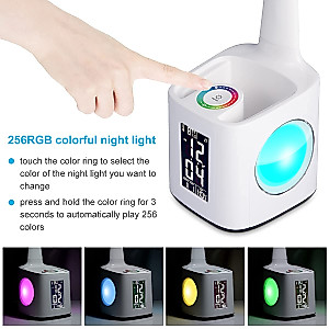 Study LED Desk Lamp with USB Charging Port, Kids Dimmable LED Table Lamp with Clock and Pen Holder, Home Office, College Student Dormitory, Reading Eye Protection Desk Lamp, Color Night Light,10W