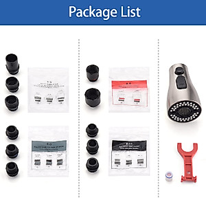 Kitchen Faucet Sprayer Head Replacement - Pull Down Faucet Spray Head with 11 Adapters, Pull Out Faucet Sprayer Nozzle, 3 Function Kitchen Tap Spray Spout Part Connector, Brushed Nickel