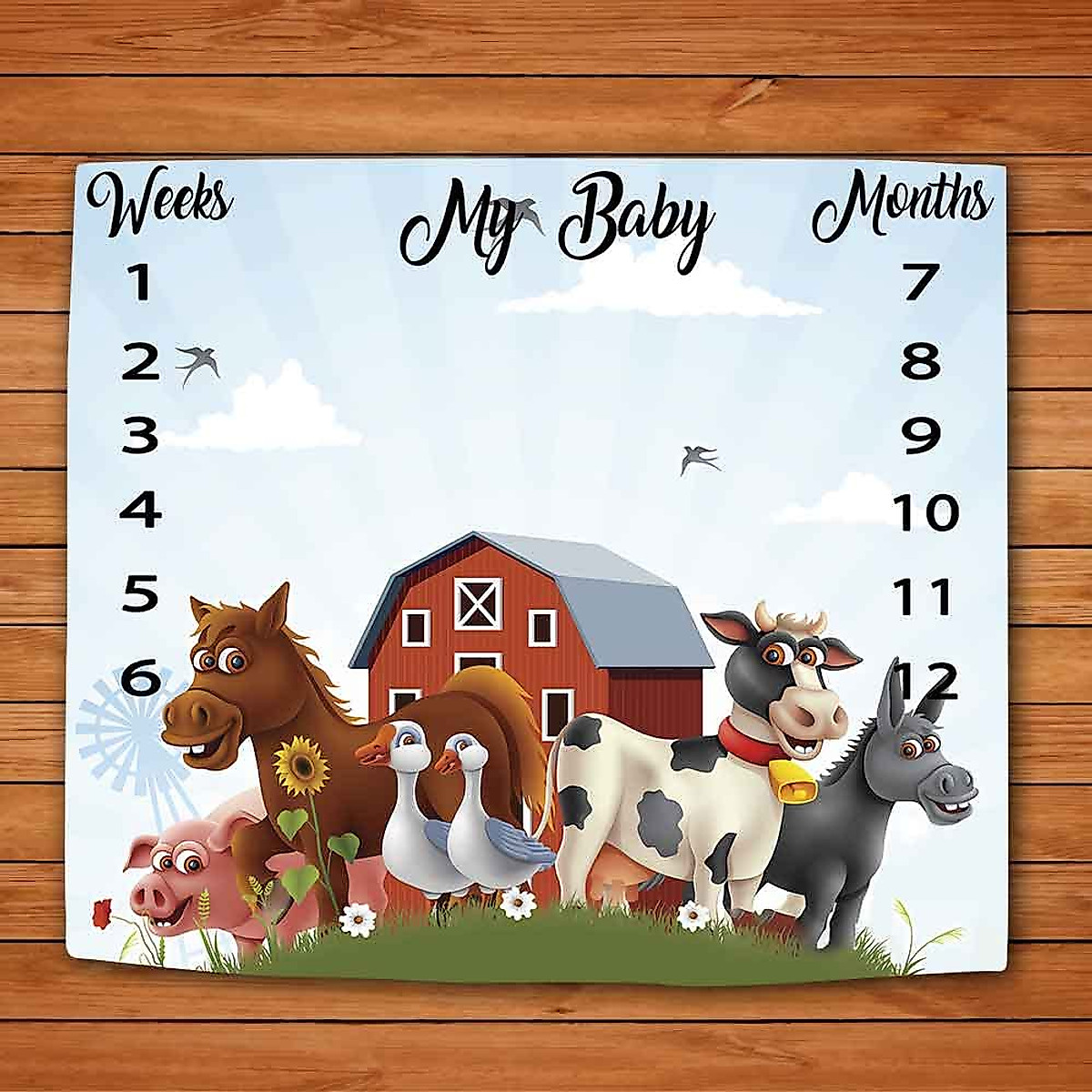 LYLYCTY Baby Monthly Milestone Blanket, Farm Theme Month Blanket for Newborn Baby Shower, Farm Animals Photography Background for Baby 48x40 inches BTCJLY13