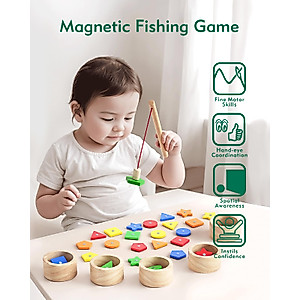 Boby Montessori Wooden Magnetic Fishing Game Child Toys Shape&Colors Sorting Cupcakes for Toddlers 2-4 Years Matching Games for Toddlers