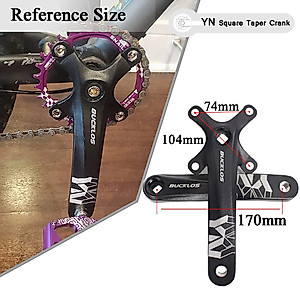 BUCKLOS 104 BCD 30T Mountain Bike Single Speed Crankset，170mm Square Taper Crankset with Narrow Wide Teeth Round Chainring（Six Color）,Bicycle Crank Arm Set