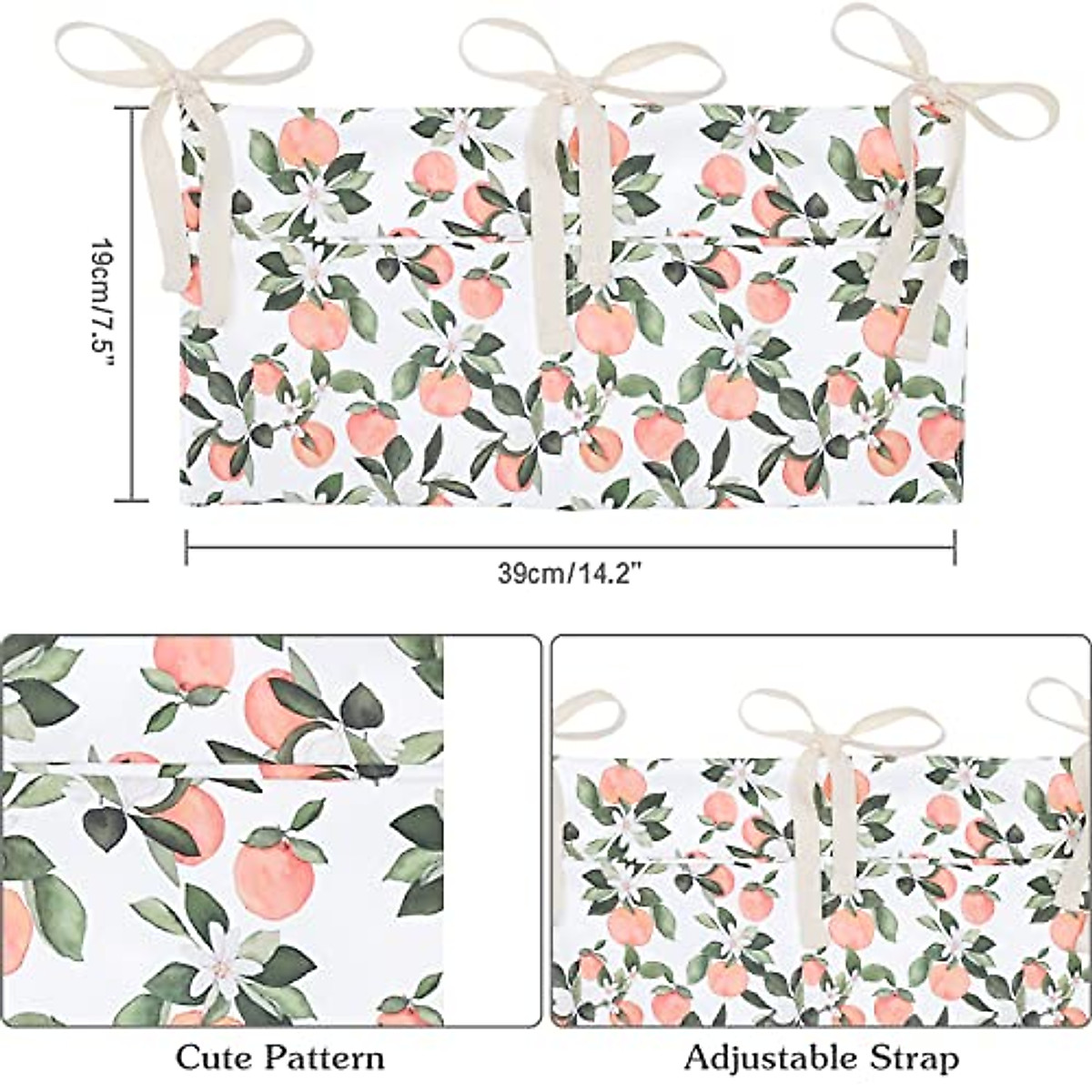 Baby Crib Organizer Cot Caddy Bed Storage Bag 2 Pockets Bedside Hanging Diaper Nursery Organizer for Diapers Toys Clothing (Orange)