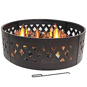Sunnydaze Crossweave 36-Inch Round Heavy-Duty Steel Fire Ring with Fire Poker