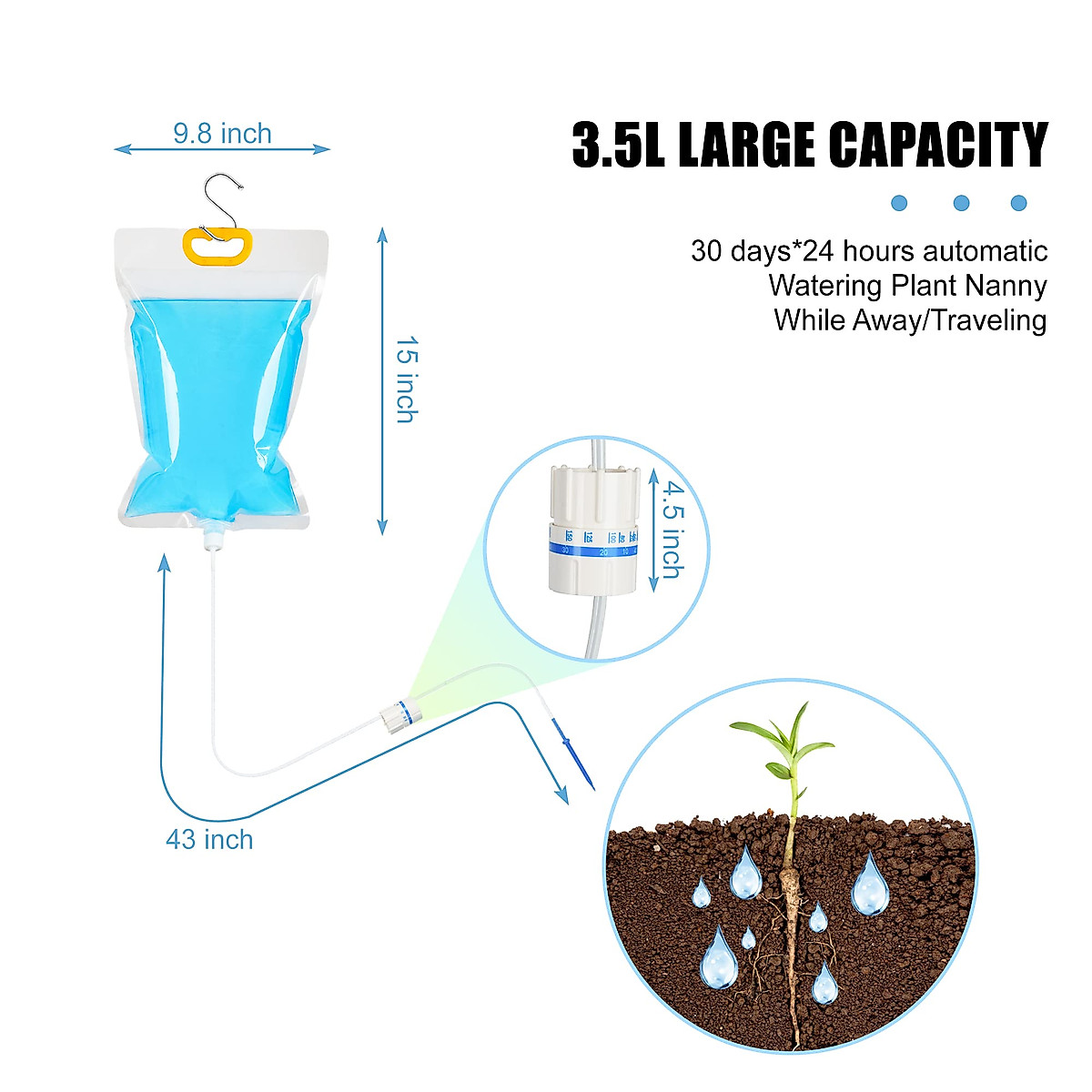 3Pcs 3.5 L Self Watering System for Plants While Away on Vacation,Plant iv Water Bag,Plant Waterer for Indoor Outdoor Potted Plant