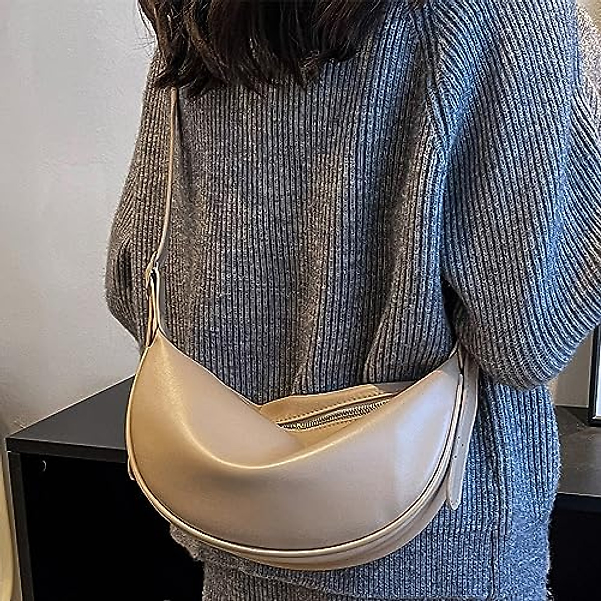 Small Crossbody Bags for Women, Crescent Bag Trendy Shoulder Bag Everyday Dumpling Bag Half Moon Purse for School Casual Travel - Vegan Leather Khaki