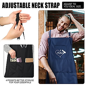 Janmercy 4 Pcs Hair Stylist Apron with 4 Pockets Waterproof Salon Aprons for Hairdresser Cosmetologist Apron (Black, Dark Blue)