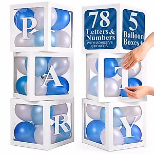Balloon Box Decorations (5 White Boxes) | 52 Letters (2-Sets of A-Z) for Custom NAME, Birthday Party, Baby Shower Decor, Gender Reveal Decorative Blocks