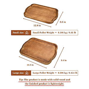 Rustic Wood Serving Tray Set of 2 Brown Rectangular Decorative Trays Farmhouse Charcuterie Boards Platter for Food, Fruit, and Coffee Great for Bed, Living, Ottoman, Coffee Table, Kitchen, or Party.