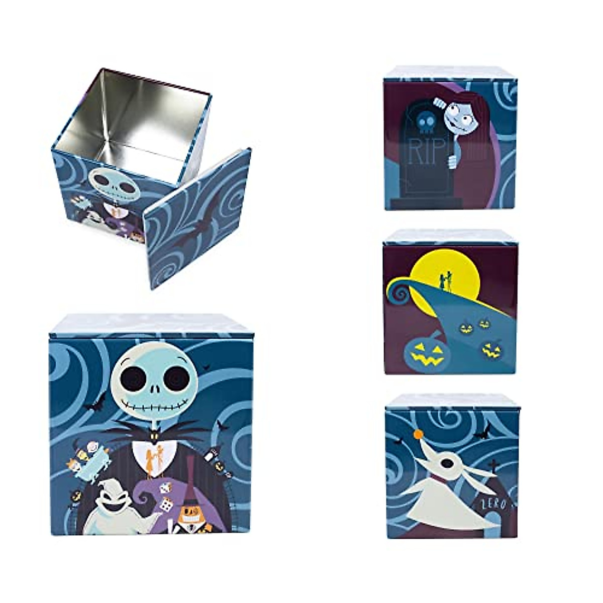 Disney The Nightmare Before Christmas Jack Skellington 4-Inch Tin Storage Box Cube Organizer with Lid | Basket Container, Cubby Cube Closet Organizer, Home Decor Playroom Accessories