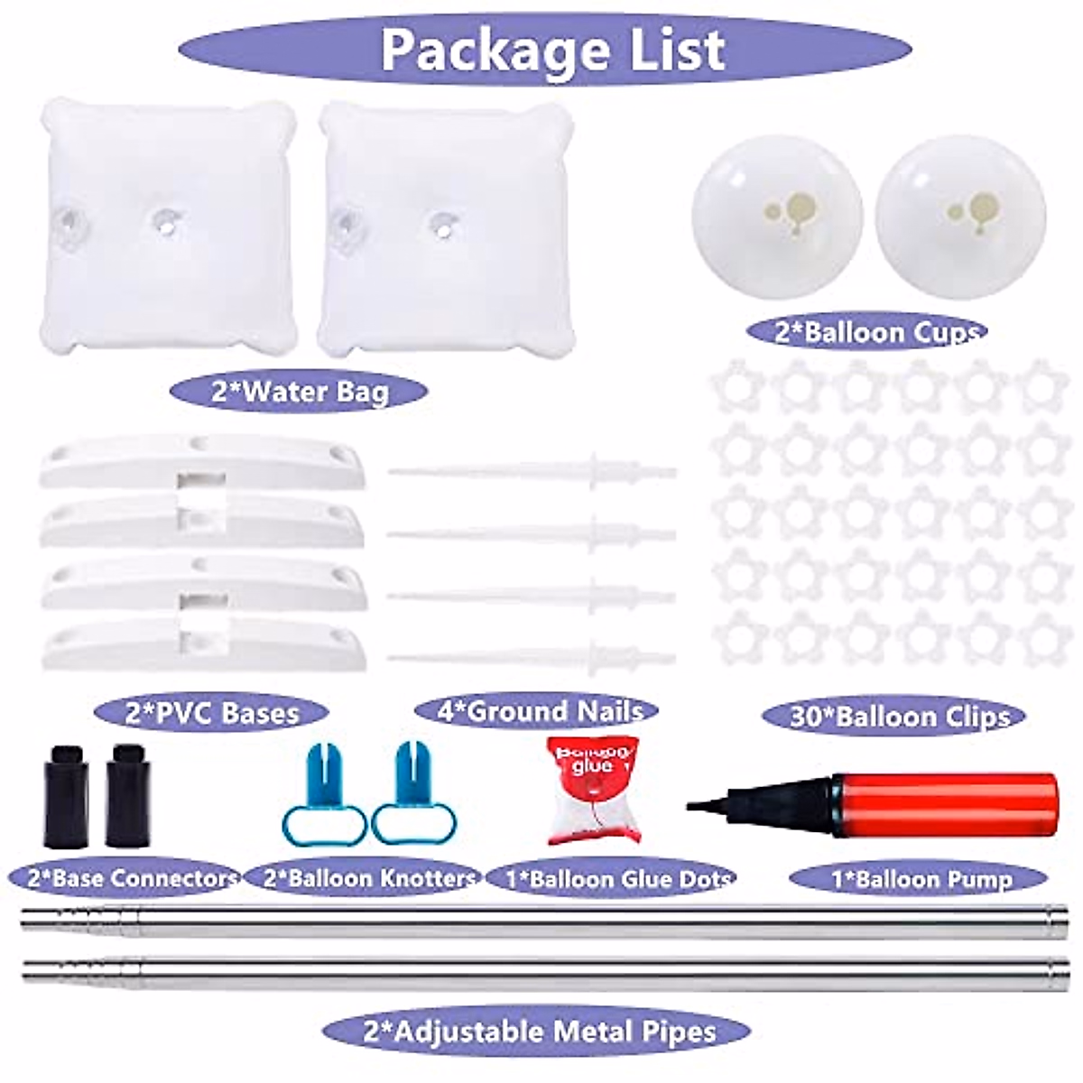 2 Sets Metal Balloon Column Stand Kits with Base, Large Reusable Height Adjustable Balloon Holder Stick with Cups for Floor/Table Top Centerpiece,Perfect for Indoor/Outdoor Yard Party Decor