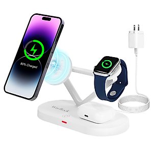 5 in 1 Magnetic Charging Station 35W, WayRock Wireless Charger Stand for iPhone 14 13 12 Pro Max/Plus/Pro/Mini/Airpods/iWatch Series, Fast Charger with Night Light for Travel Gift