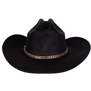 Queue Essentials Western Style Pinch Front Straw Canvas Cowboy Cowgirl Straw Hat (Felt Black, SM)