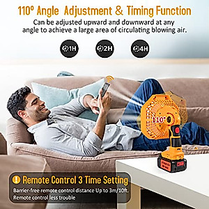 FLAGPOWER Portable Camping Fan Cordless Jobsite Fan Compatible with Dewalt 14.4-20V Li-Ion Battery USB Floor Fan Industrial fan with 3 Speeds, LED Brightness, 3H Timer 110°Rotation for Indoor Outdoors