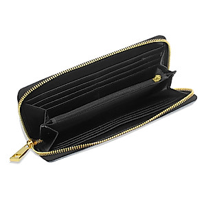 Cherry Blossom Black Leather Long Wallet Organizer with Zipper Purse Clutch Bag for Women Men
