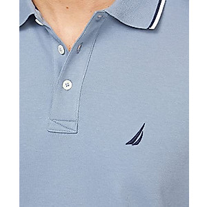 Nautica Men's Classic Fit Short Sleeve Dual Tipped Collar Polo Shirt, Lake City Blue, Large
