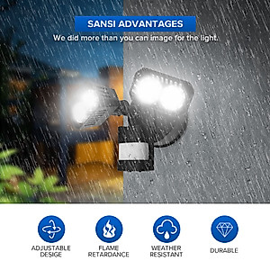 SANSI LED Security Lights, 18W (150Watt Incandescent Equiv.) Motion Sensor Lights, 1800lm 5000K Daylight Waterproof Outdoor Floodlights with Adjustable Dual-Head