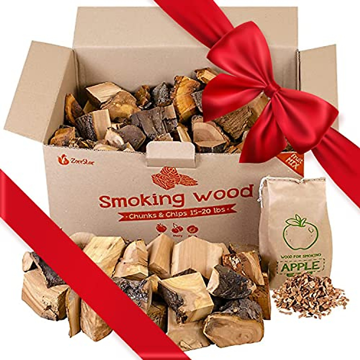 Zorestar Apple Cherry Wood Chips for Smoker (Fruit Mix) - 13-15lb - 100% All Natural Wood Chunks for Smoking and Grilling