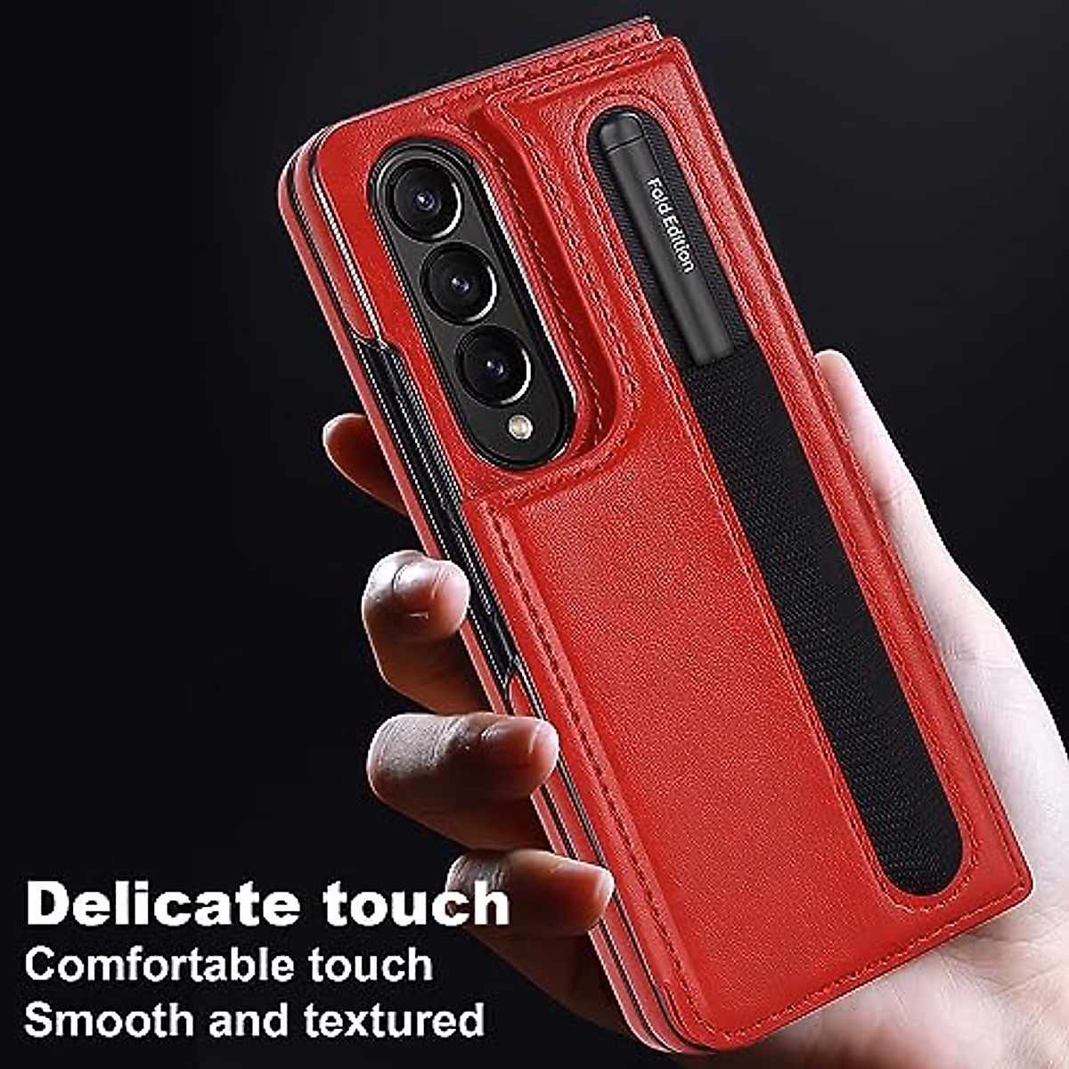 Case Compatible with Samsung Galaxy Z Fold 3 5G Wallet Case with S Pen Holder&Card Holder Kickstand, Women Men Leather Wallet Phone Case for Z Fold 3 Red