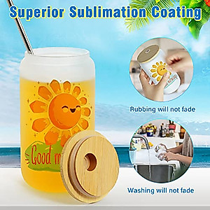 Realkant Sublimation Glass Blanks, 16 OZ Sublimation Glass Mason Jar with Bamboo Lids and Straws for Tumbler Press, Glass Cups Mugs Tumblers Beer Can for Iced Coffee Juice Soda Drinks (6 Set/Frosted)