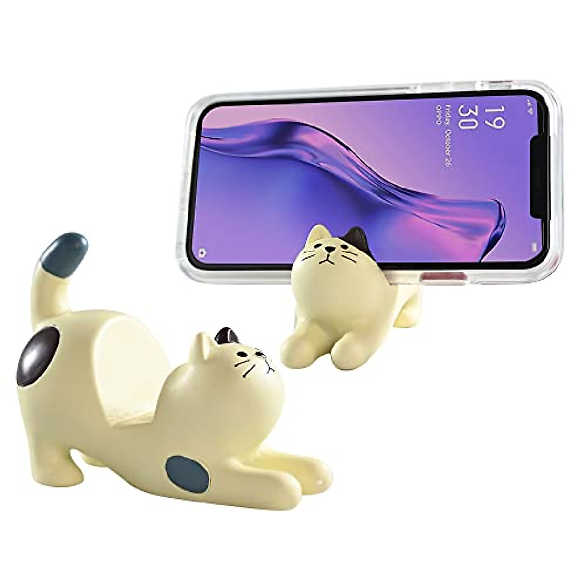 Home-X Cat Phone Stand, Cute Desktop Smartphone Holder, Vertical or Horizontal, Universal Cell-Phone Stand, Cream with Spots