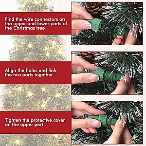 IDEALHOUSE 36 Inch 3FT Pre-lit Small Christmas Tree, Mini Flocked Christmas Tree with 78 LED Lights Cloth Bag Base, Pine Cones, Red Berries, Xmas Decorations for Tabletop, Home Decor Indoor
