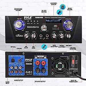 Pyle Bluetooth Digital Home Karaoke Amplifier - 600W Home Audio Desktop Power Amplifier Receiver w/LED Display, Cooling Fan, USB/SD Memory Card Reader, Optical/Coaxial, DVD/Mic Inputs -PKRMX4000