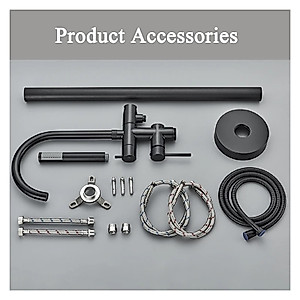 KXFXQTOT Bathtub shower set floor standing round with brass hand shower hot and cold faucet (Color : Polish gold B)