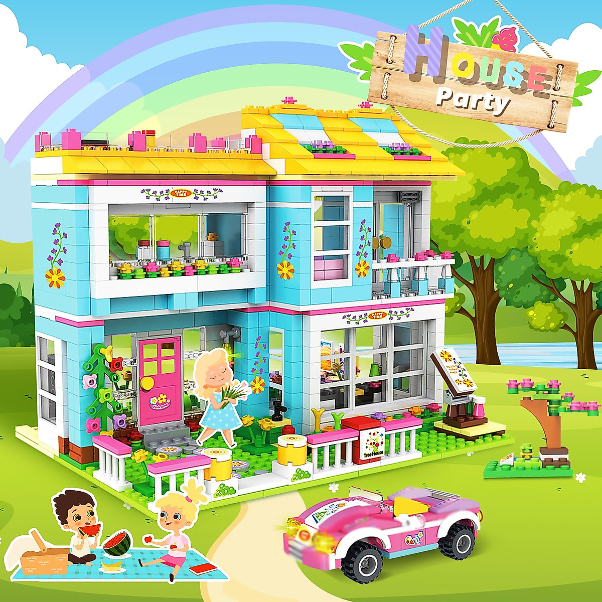 EP EXERCISE N PLAY Friends House Swimming Pool Water Park Building Kit with Storage Box, Creative Roleplay Building Blocks Toy Birthday Gifts for Kids Girls Aged 6-12 (1736 Pieces)