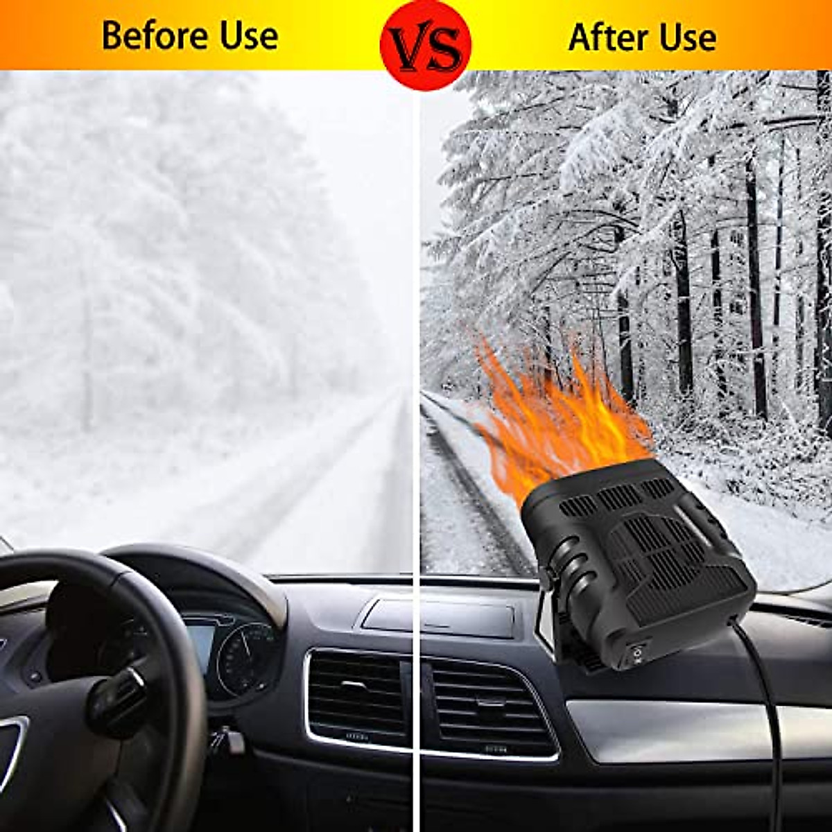 Car Heater Defroster, 12V 120W Auto Defogger 360° Rotatable Fast Heating Quickly Defrost 2 in 1 Auto Car Windshield Portable Heater Cooling Fan