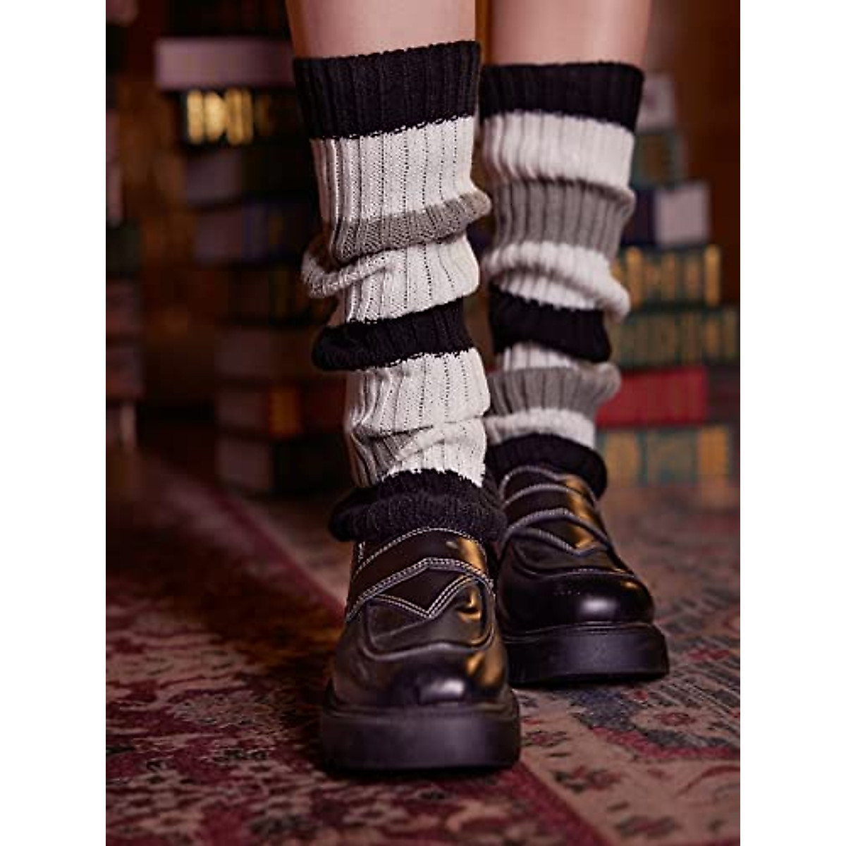 Verdusa Women's Color Block Ribbed Leg Warmers Knit Long Boot Socks Y2K Dance Socks Multicolor one-size