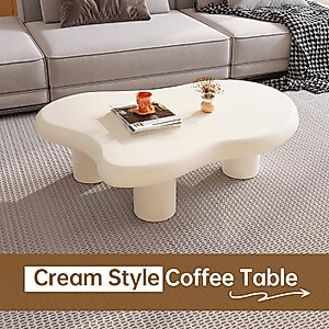 Guyii Cloud Coffee Table, Black Coffee Table for Living Room, Cartoon Irregular Indoor Tea Table, Modern End Table with 3 Legs (White, 41.02 Inch)
