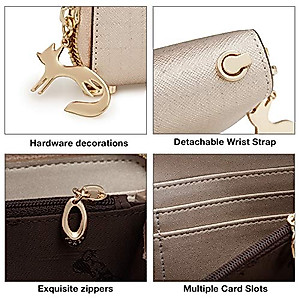 iFOXER Women Leather Long Wallet Fashion Elegant Card Holder Purse Zipper Gift Box Packaging (Gold)