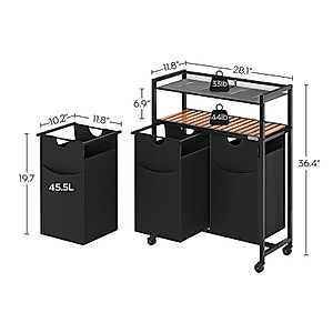 YATINEY Laundry Hamper with Wheels, Laundry Sorter 2 Section, Rolling Laundry Basket, 2 Pull-Out and Removable Laundry Bags, for Laundry Room, Badroom, Rustic Brown LS22BR