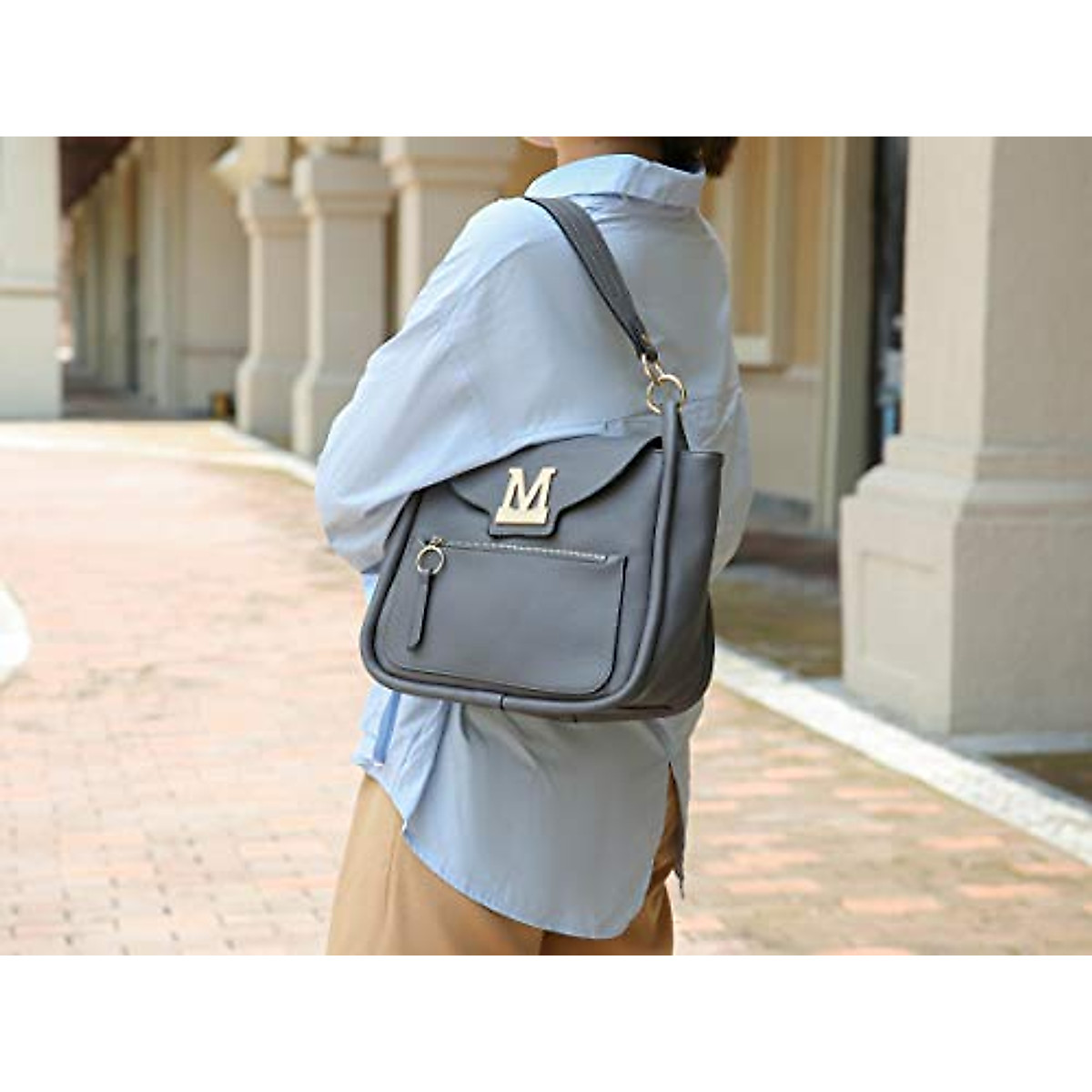 MKF Crossbody Shoulder Bag for Women – PU Leather Pocketbook Handbag – Designer Fashion Purse, Shoulder Crossover Taupe