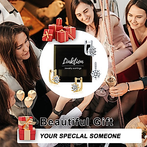 LINKTION Gold Earrings for Women Trendy, 14k Gold Hoop Plated Drop Dangle Earrings for Women Mens and Teacher, Ear Buds Cute Hypoallergenic Earrings Ear Studs Lightweight Jewelry Gift