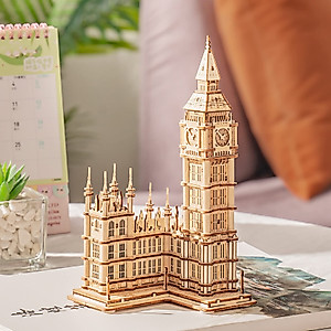 ROBOTIME 3D Puzzle for Adults Wooden Craft Kits for Teens DIY Construction Model Kit with LED Light to Build Educational Big Ben Set Toys Birthday Gifts
