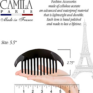 Camila Paris CP2872/2 French Hair Side Combs, Black Interlocking Combs French Twist Hair Combs, Strong Hold Hair Clips for Women Bun Chignon Up-Do, Styling Girls Hair Accessories, Made in France