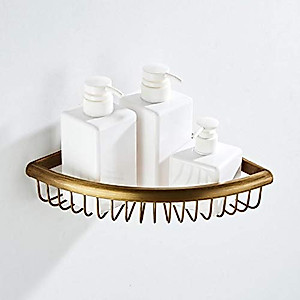 joyMerit Vintage Design Corner Shower Caddy, Brass Wall Mounted Bathroom Shelf, Storage Organizer for Toilet, Dorm and Kitchen - Bronze