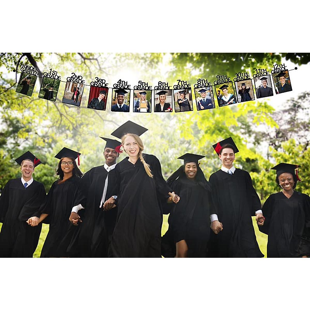 Graduation Photo Banner for 2023 Party Decorations, Kindergarten to 12th Grade Graduation Picture Banner, Middle School, High School College Graduation Party Supplies Black SG063BK