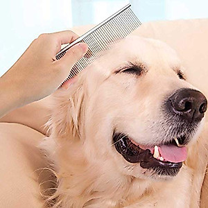 Cafhelp 2 Pack Dog Combs with Rounded Ends Stainless Steel Teeth, Cat Comb for Removing Tangles and Knots, Professional Grooming Tool for Long and Short Haired Dog, Cat and other pets, 6.3IN/7.4IN