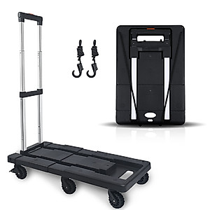 Subron Folding Hand Truck, 600lbs Foldable Heavy Duty Luggage Cart with 7 Tank Wheels, 3-Stage Retractable Portable Large Platform Utility Dolly Cart for Moving, Travel, Shopping, Office Use