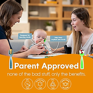 NumNum Baby Spoons Set, Feeding Littles x Silicone Pre-Spoon GOOtensils for Kids Aged 6+ Months - First Stage, Baby Led Weaning (BLW), Teething Spoon - Toddler Utensils - 3 Spoons, Neon