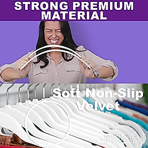MIZGI Premium Velvet Hangers (50 Pack) Heavyduty - Non Slip Felt Hangers - Velvet Suit Hangers White - Chrome Hooks,Space Saving Clothes Hangers