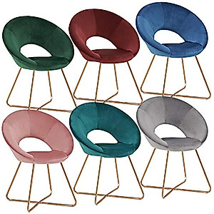 DUHOME Modern Accent Velvet Chairs Dining Chairs Single Sofa Comfy Upholstered Arm Chair Living Room Furniture Mid-Century Leisure Lounge Chairs with Golden Metal Frame Legs Set of 2 Pink